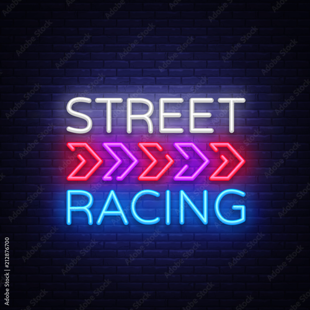 Street Racing Night Neon Logo Vector. Racing neon sign, design template ...