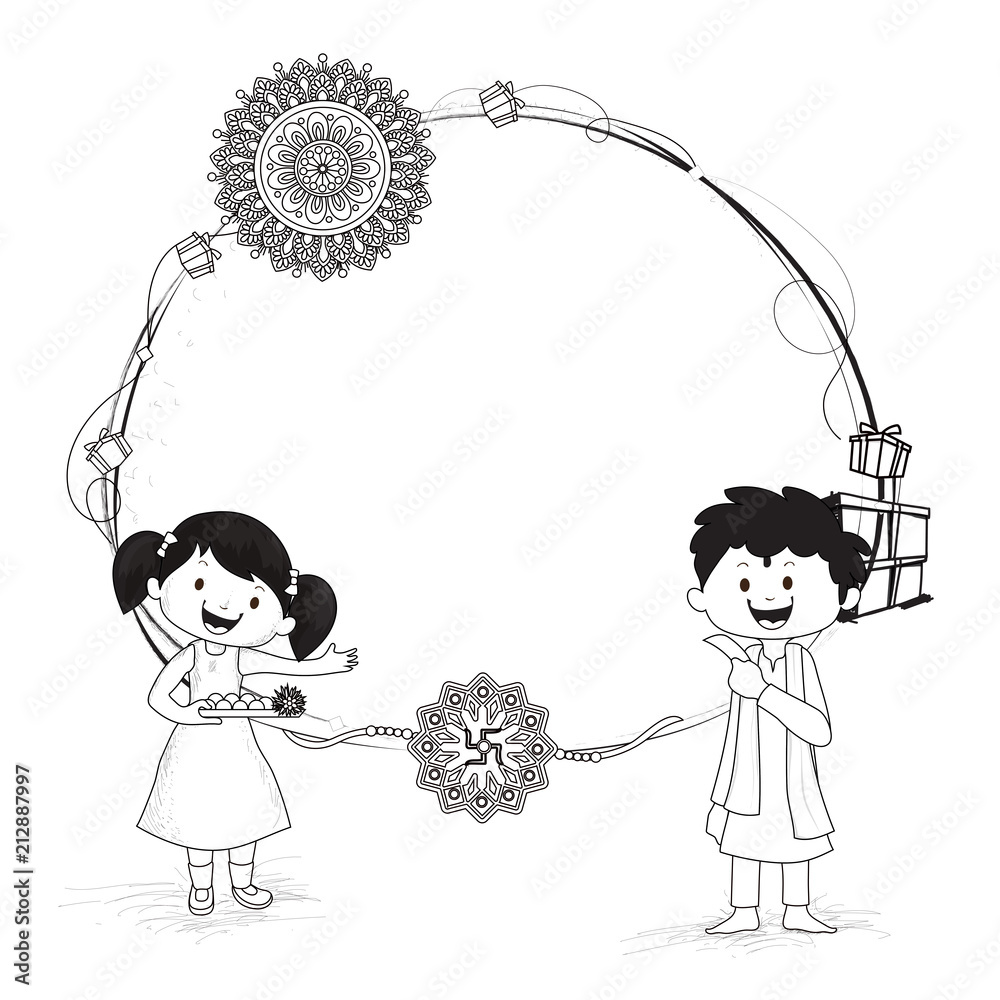 Doodle character of brother and sister celebrating Raksha bandhan ...
