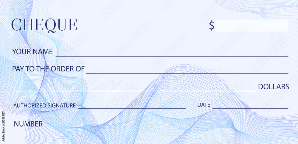 Cheque (Check template), Chequebook template. Blank bank cheque with ...