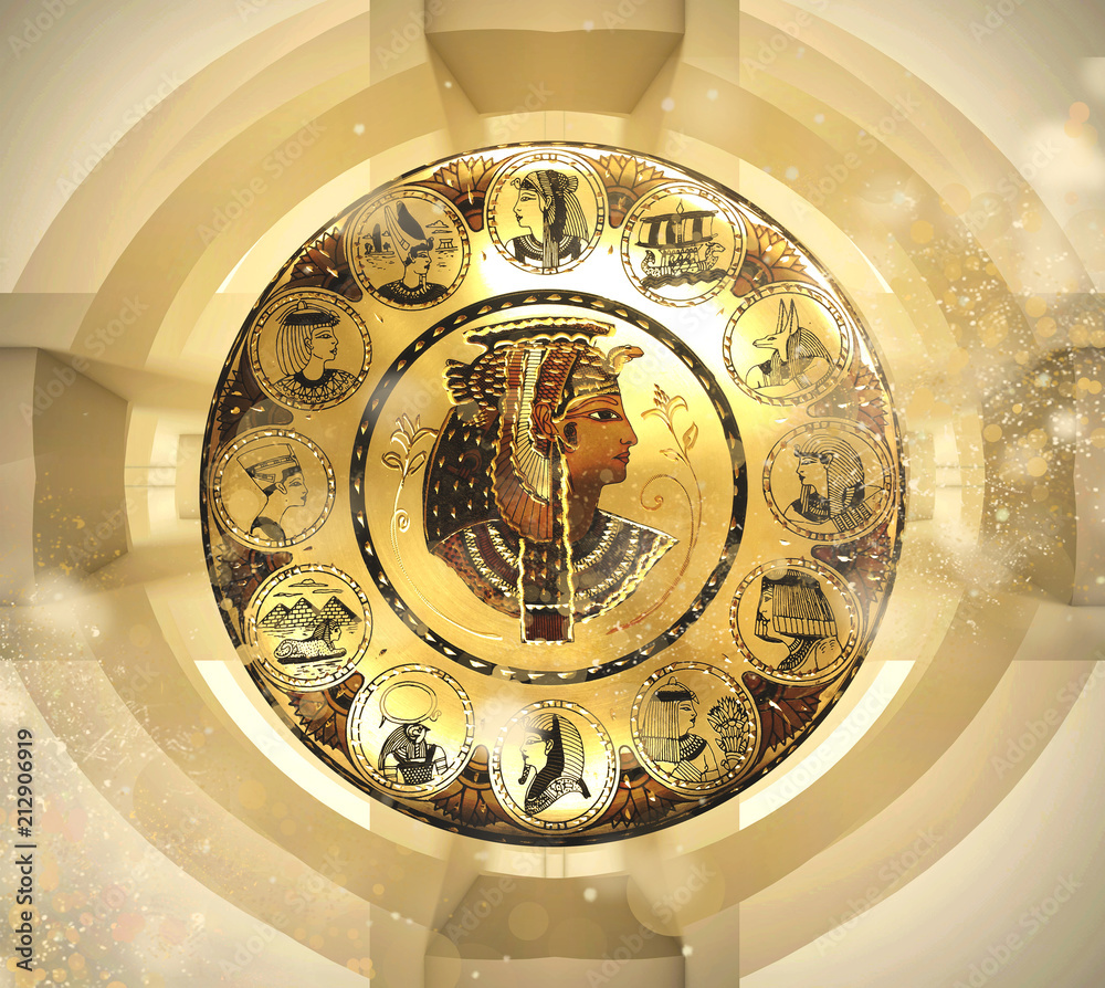 Abstract ancient Egyptian background, Cleopatra. Eastern interior ...