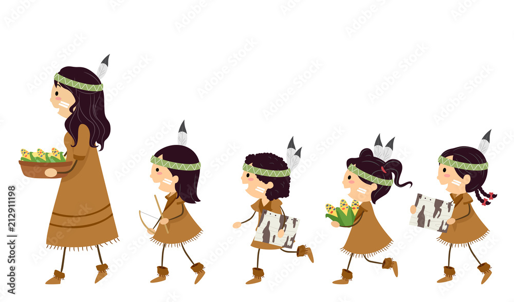 Stickman Kids Girls Indian Follow Chores Stock Vector | Adobe Stock