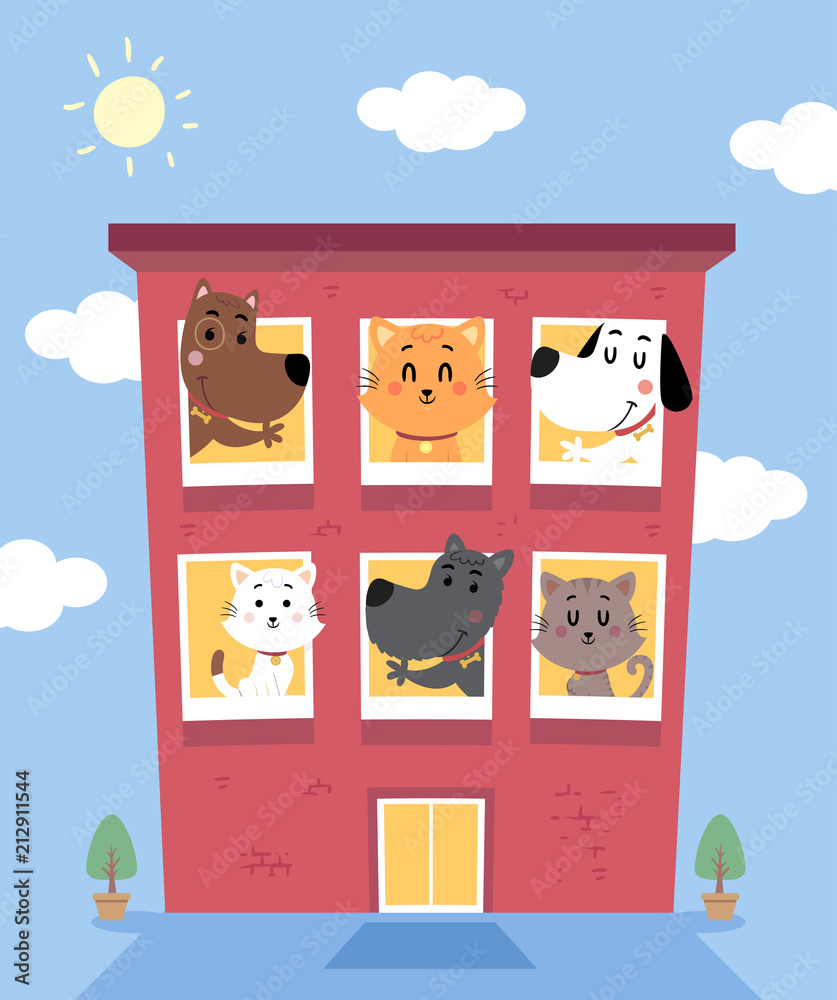 Cat Dogs Boarding Hotel Illustration Stock Vector | Adobe Stock