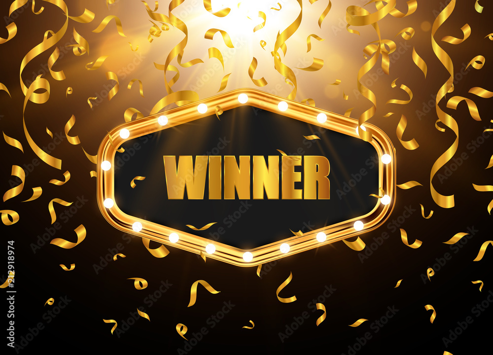 Retro light banner. Vector frame. Winner background with gold glitter ...