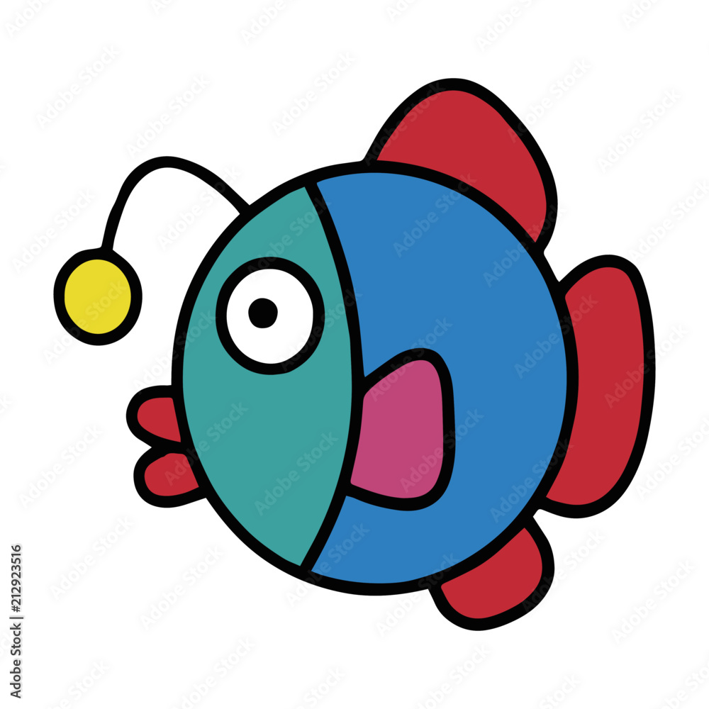 Cute lantern fish cartoon illustration isolated on white background for ...