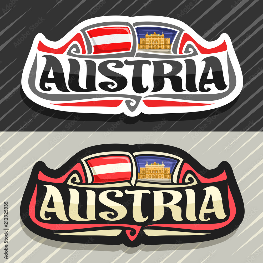 Vector logo for Austria country, fridge magnet with austrian state flag ...