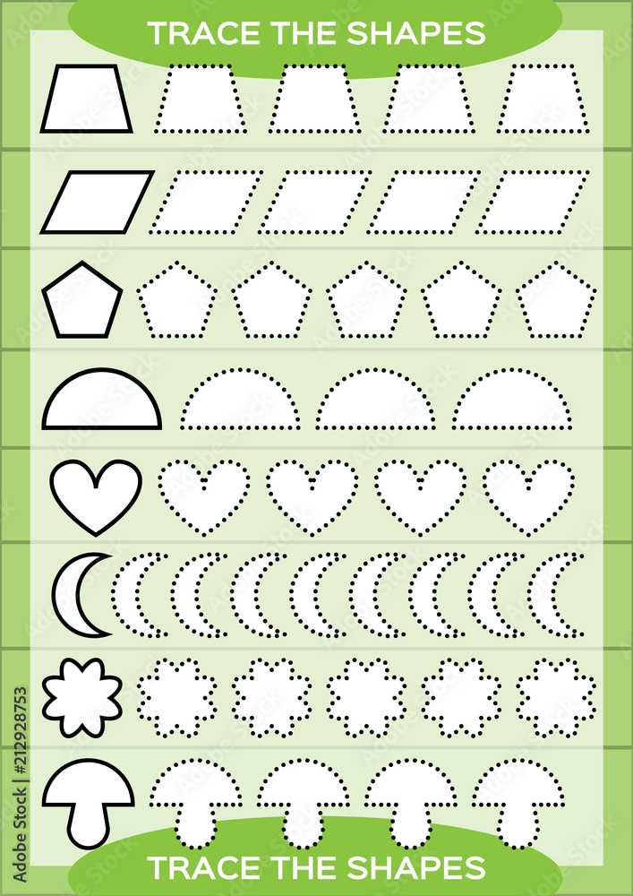 Vetor de Trace the shapes. Kids education. Preschool worksheet. Basic ...