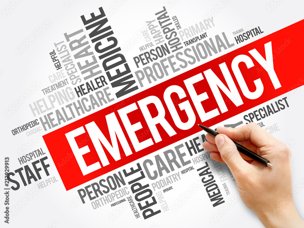 Emergency word cloud collage, healthcare concept background Stock Photo ...