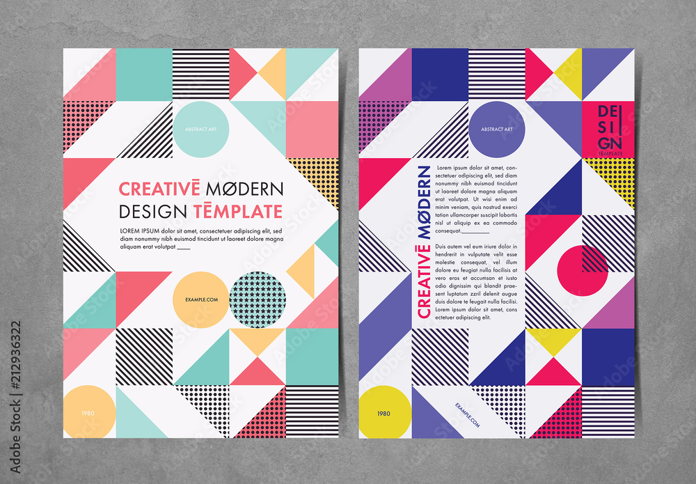 Flyer Layout with Colorful Geometric Shapes Stock Template | Adobe Stock