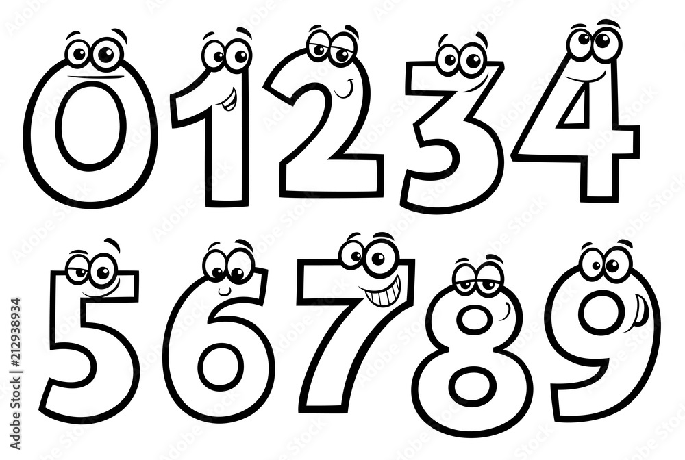 basic numbers cartoon set coloring book Stock Vector | Adobe Stock