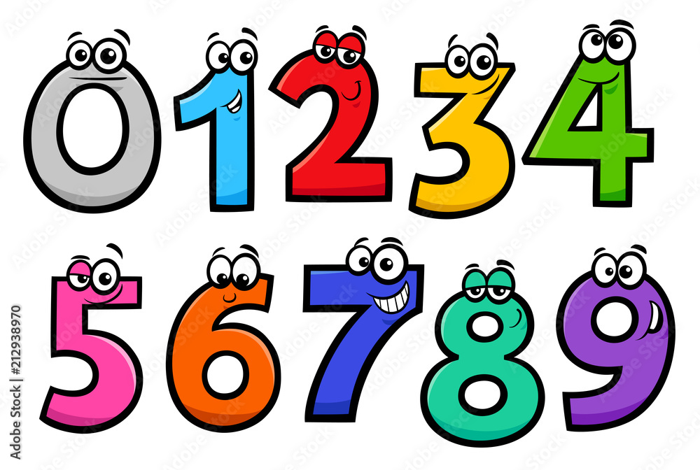 basic numbers cartoon characters set Stock Vector | Adobe Stock