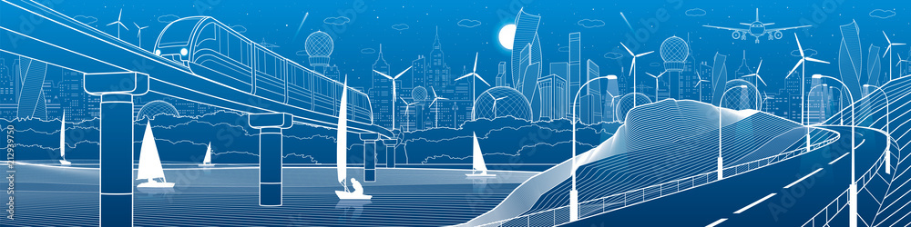 City infrastructure industrial and transport illustration panorama ...