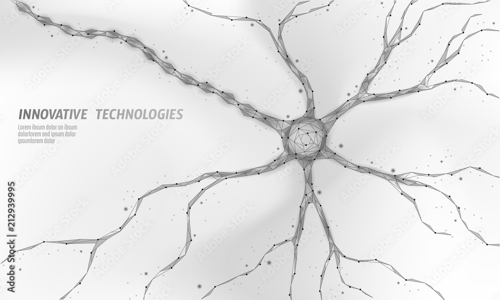 Human neuron low poly anatomy concept. Artificial neural network technology science medicine ...