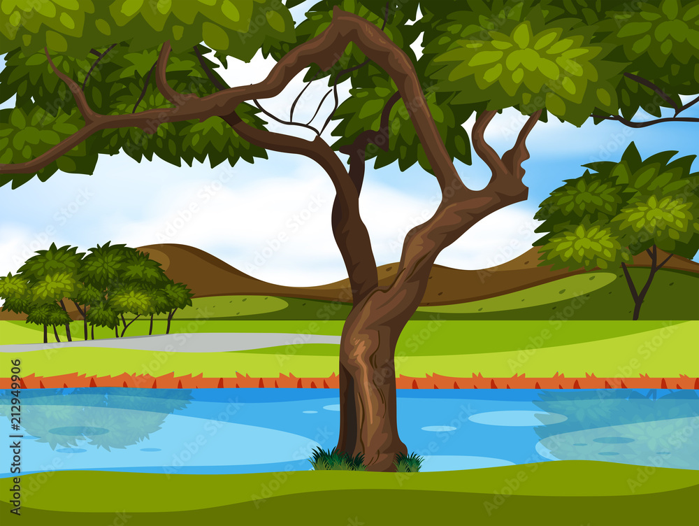 A Beautiful River Landscape Stock Vector | Adobe Stock