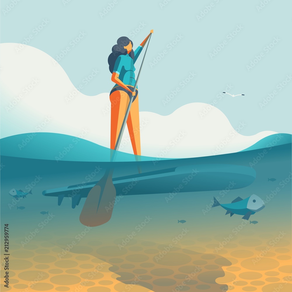 paddle boarding girl Stock Vector | Adobe Stock