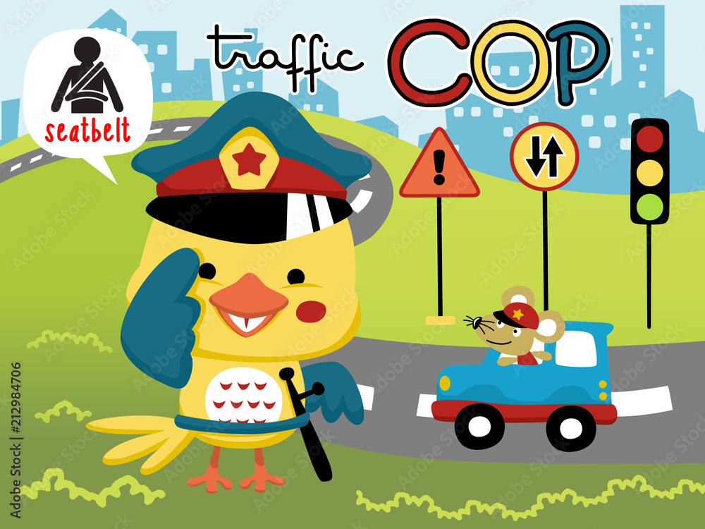 Vector cartoon of funny traffic cop Stock Vector | Adobe Stock