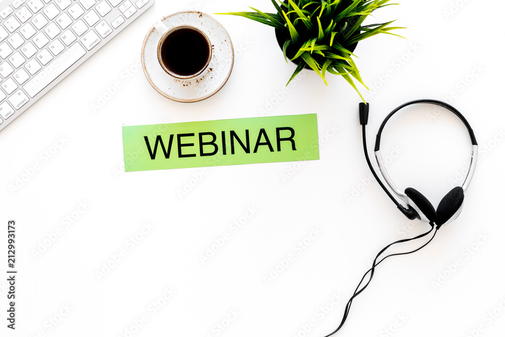 Professional training online. Word webinar on white office work desk ...