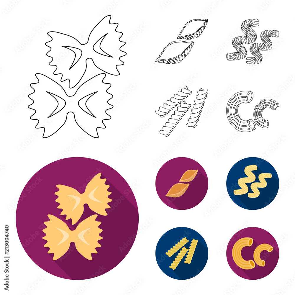 Different types of pasta. Types of pasta set collection icons in ...