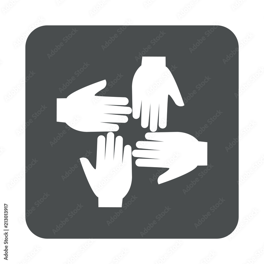 Icono plano cuatro manos en cuadrado gris Stock Illustration | Adobe Stock