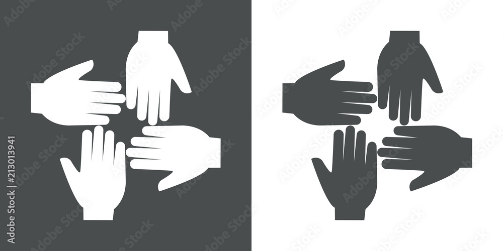 Icono plano cuatro manos en gris y blanco Stock Vector | Adobe Stock