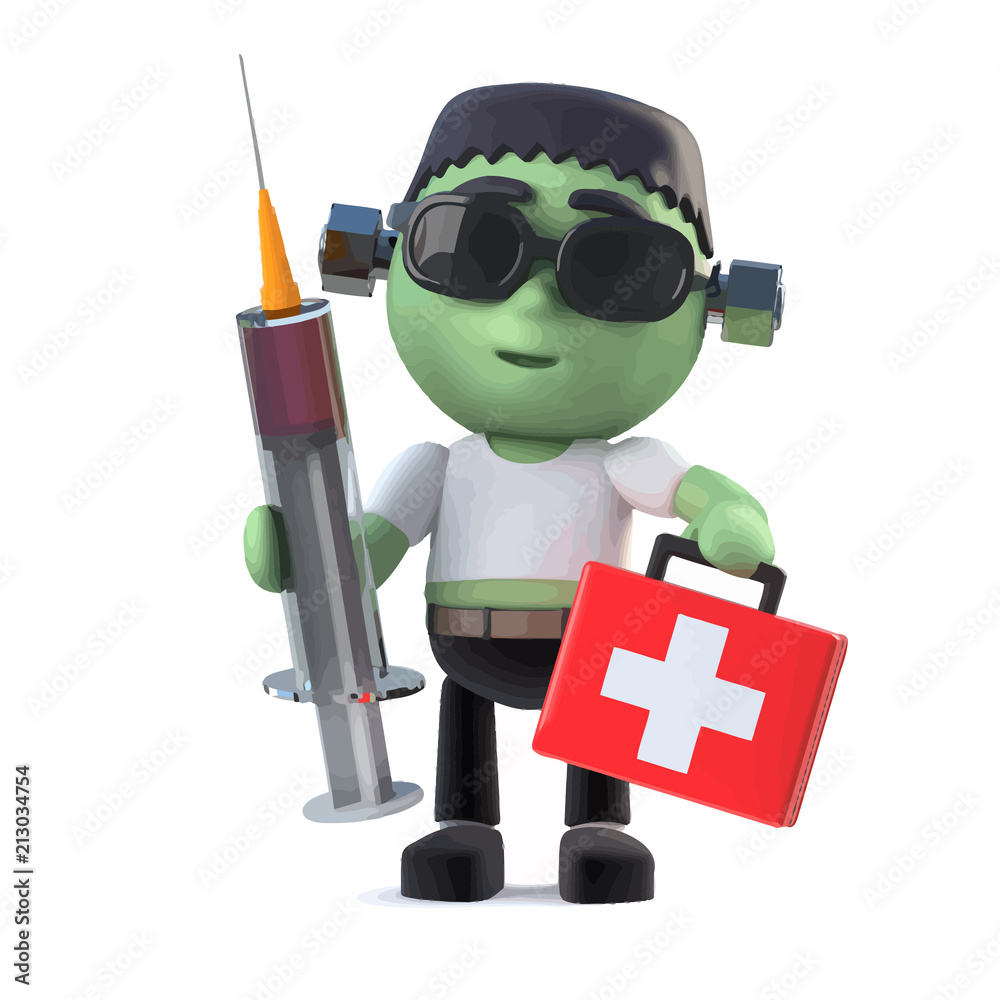 Vector 3d Child frankenstein monster arrives with first aid kit and ...