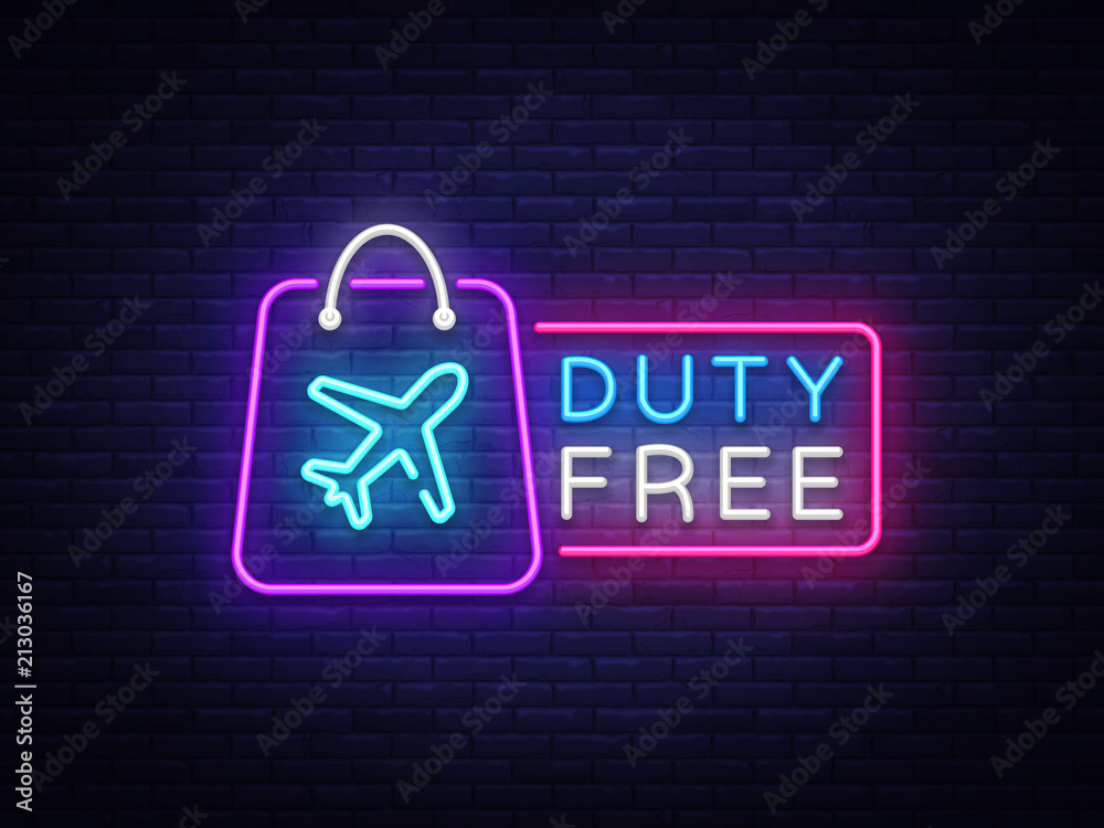 Duty Free neon sign vector. Duty Free design template neon sign, light ...