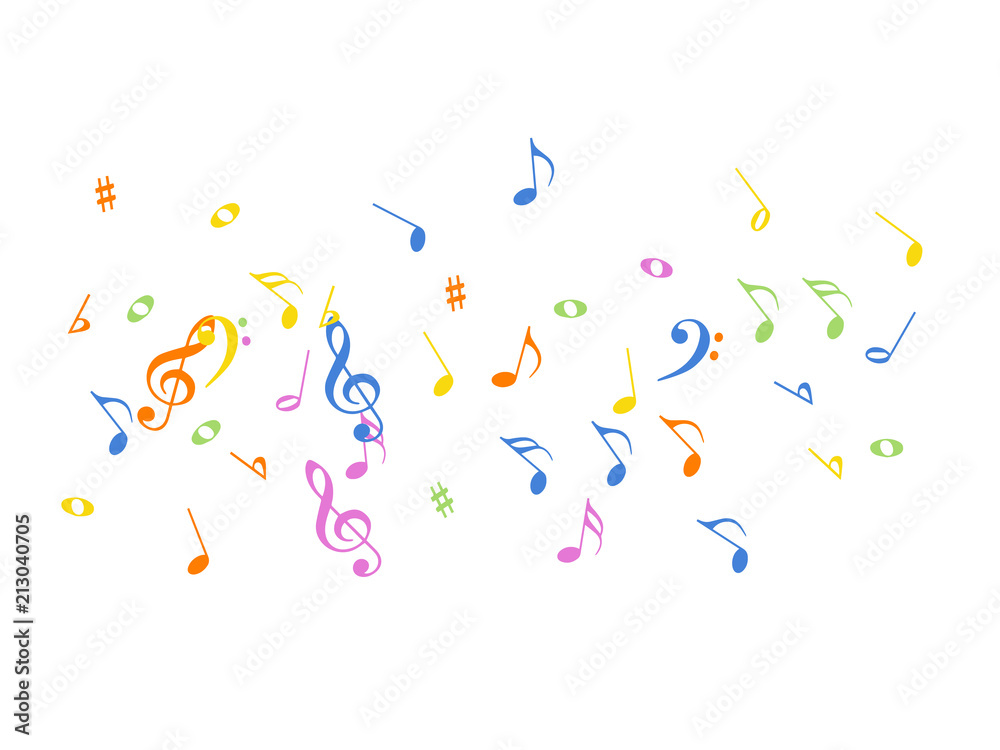 Music Notes Confetti Falling Chaos Vector. Music Symbols Texture Poster ...
