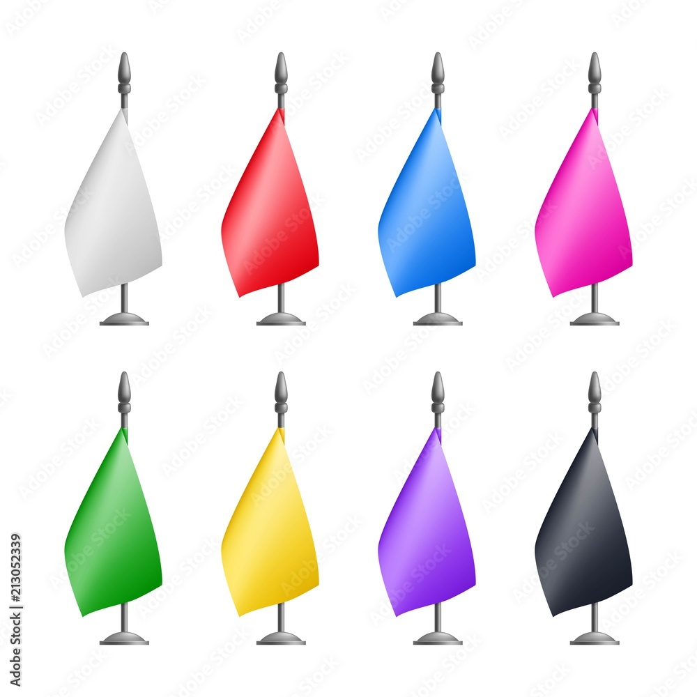 Colorful small table flags isolated on white background. Realistic desk ...