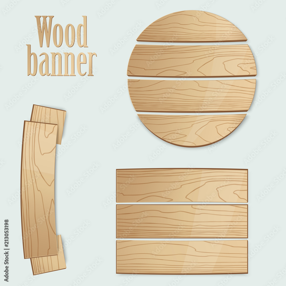 Wood banner vector elements isolated on white background. Wooden board ...