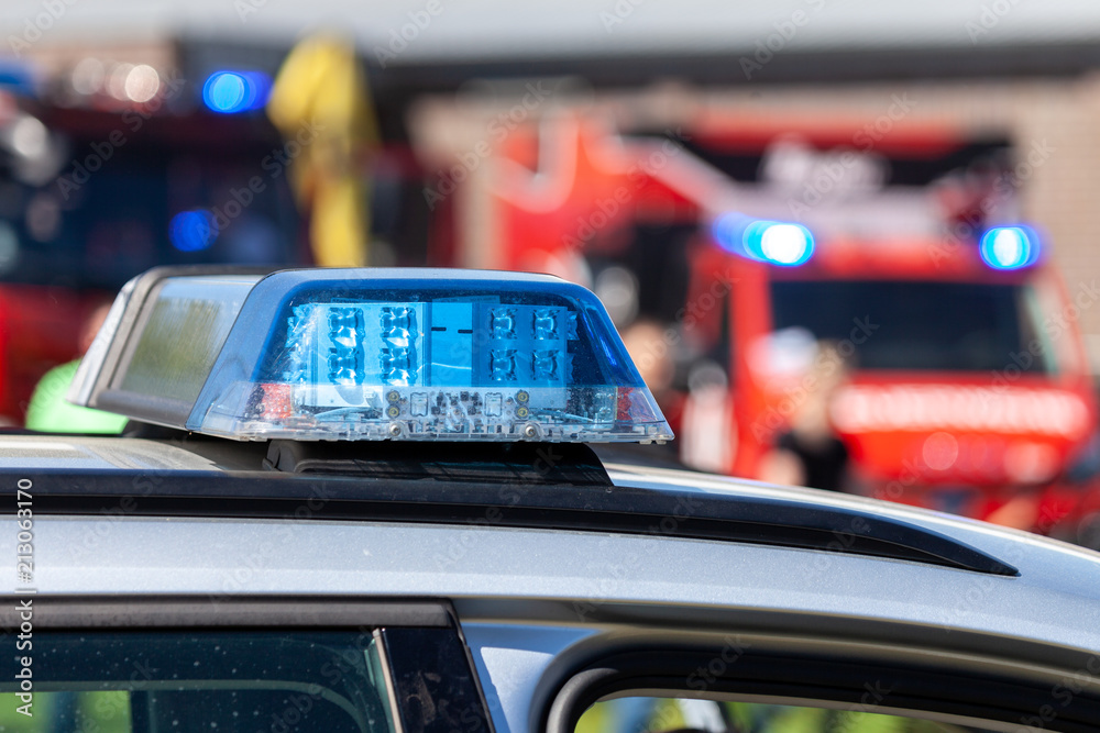Blue light bar on a german police car Stock Photo | Adobe Stock