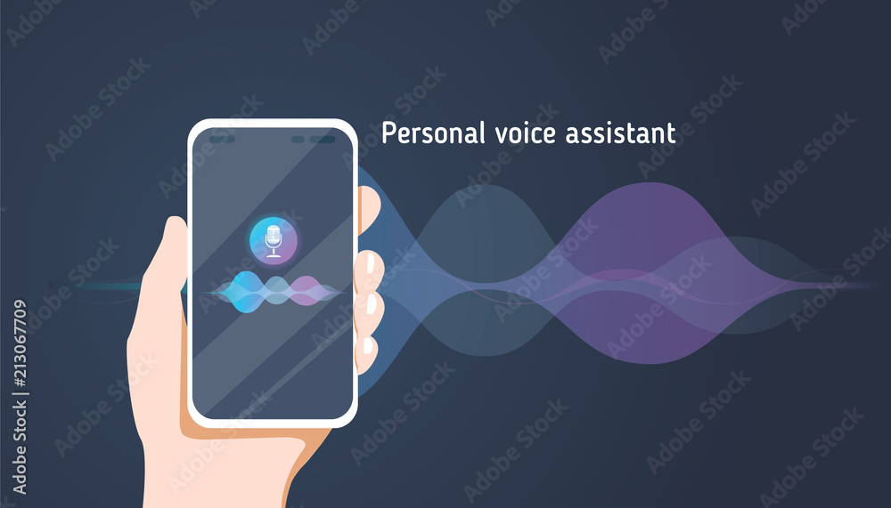 Personal assistant and voice recognition on mobile app. Concept flat ...
