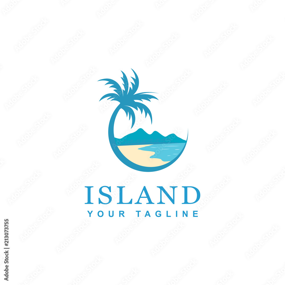 beach and island logo design, vector design of circular beach icons ...