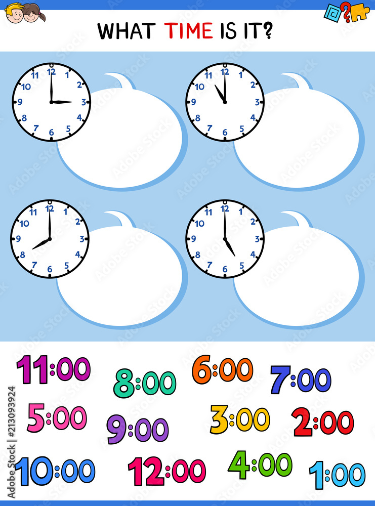 telling time clock face cartoon game Stock Vector | Adobe Stock