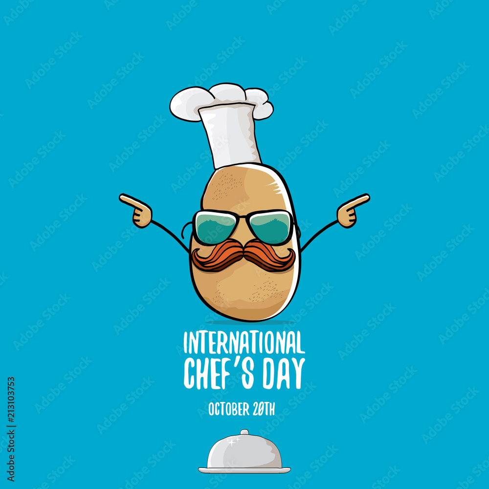 International chef day vector greeting card. vector funny cartoon tiny ...