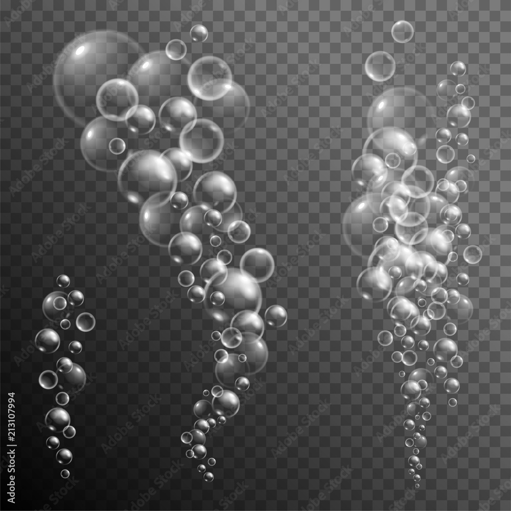 Underwater fizzing air bubbles stream on transparent background. Fizzy ...