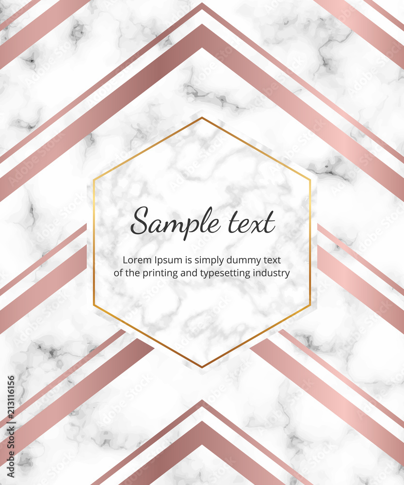 Cover with marble texture and rose gold geometric lines. Background for ...