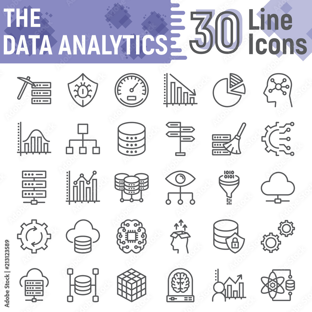 Vecteur Stock Data analytics line icon set, database symbols collection ...