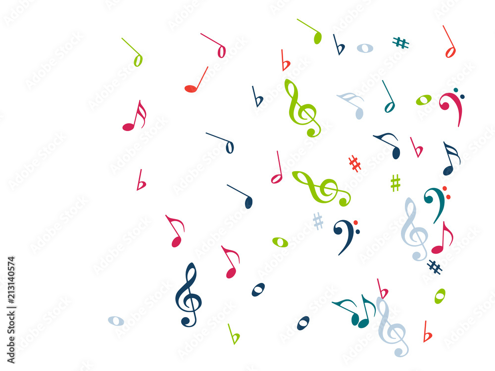 Music Notes Confetti Falling Chaos Vector. Music Symbols Texture Poster ...