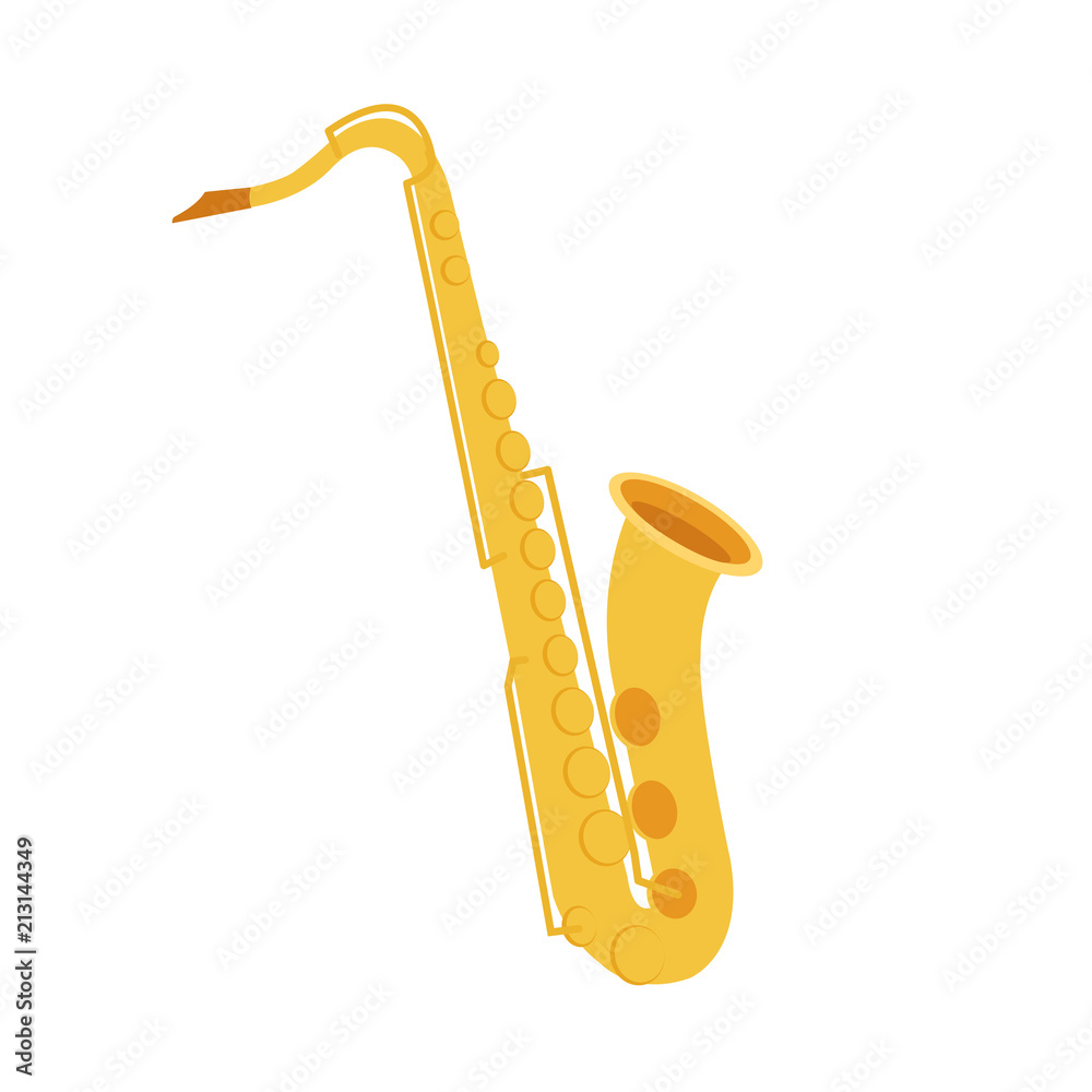 Saxophone on white background. Classical wind musical instrument. Cute ...
