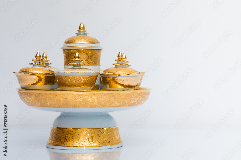 Traditional Thai benjarong ceramic bowls on white background Stock ...