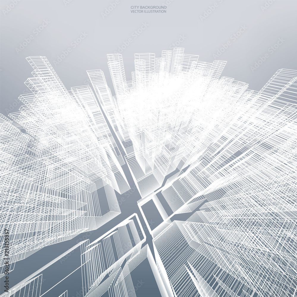 Abstract virtual zoom of wireframe for backgroumd. Perspective 3D ...