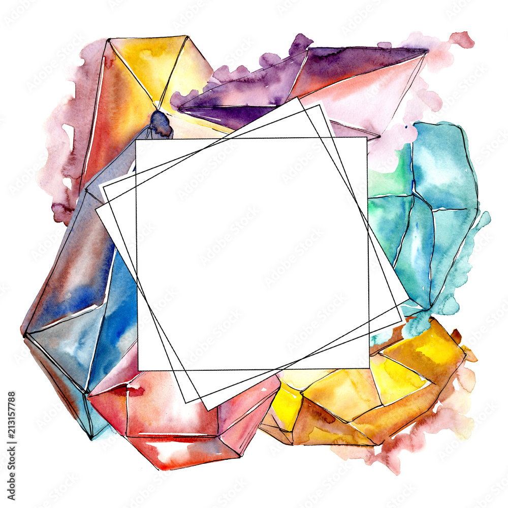 Colorful diamond rock jewelry mineral. Frame border ornament square ...