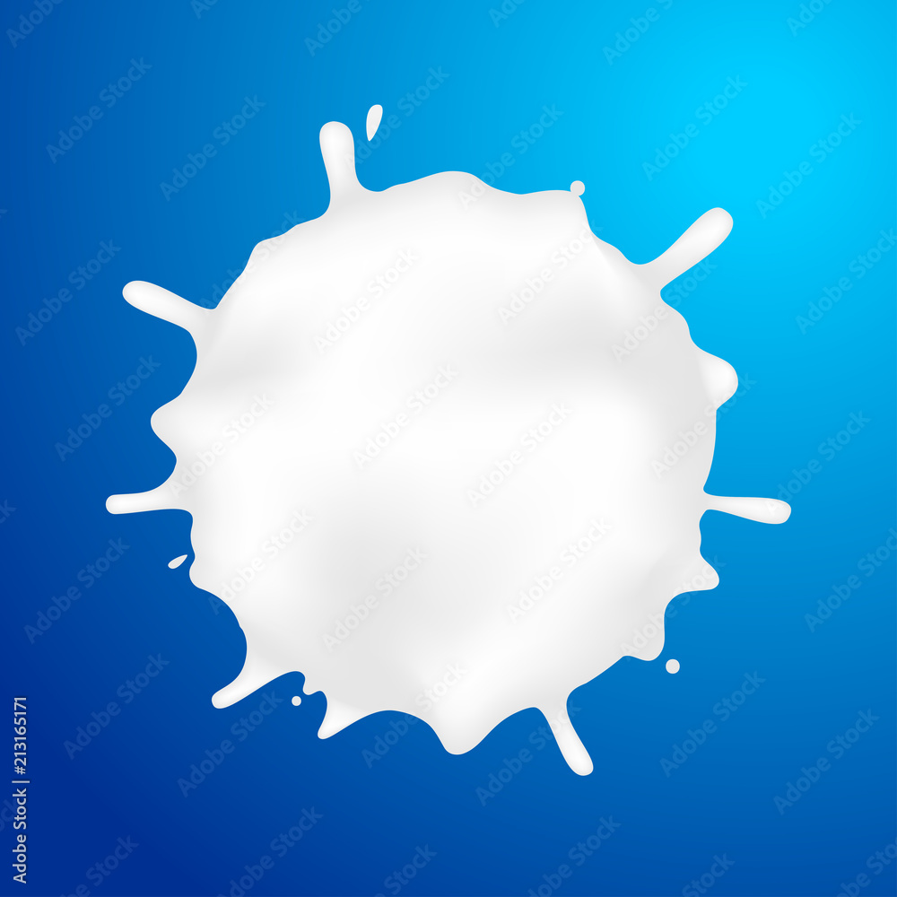 Milk splash and drops round shape top view on blue background vector ...