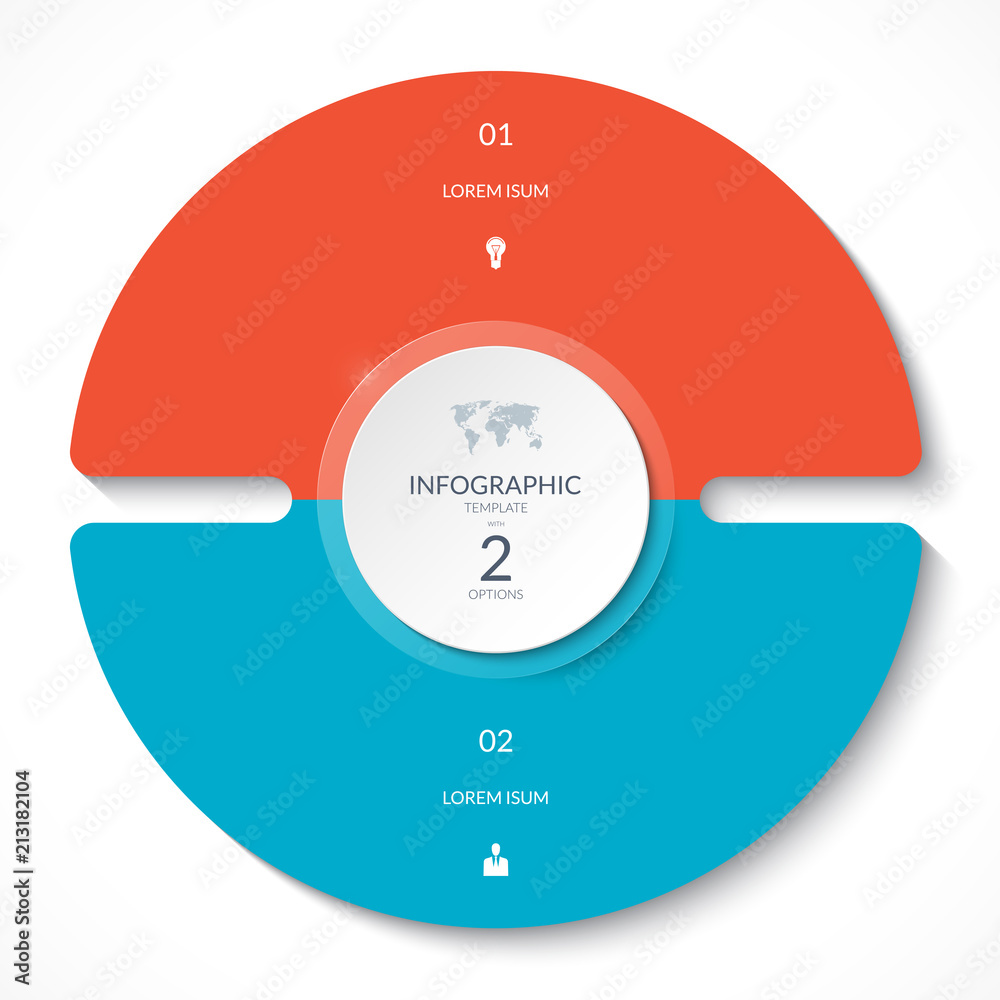 Infographic circle chart. Vector cycle diagram with 2 options. Can be ...