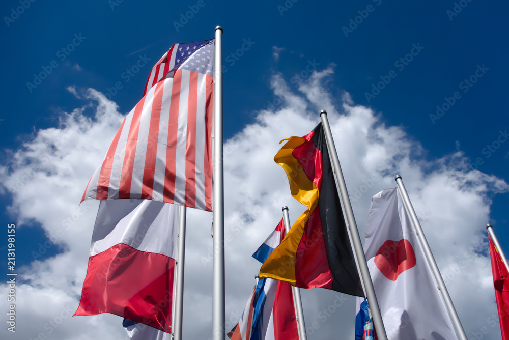 National flags: Flag of the United States, Flag of Germany, Flag of ...