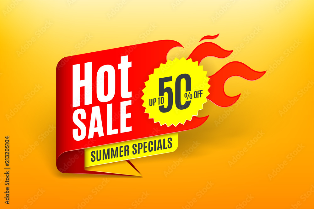 Sales background template design with flame. Hot sale sign. Stock ...
