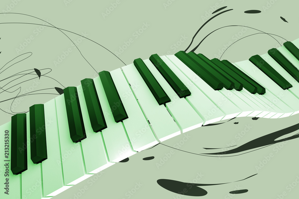 Levitating piano keyboard with notes, 3D illustration Stock ...