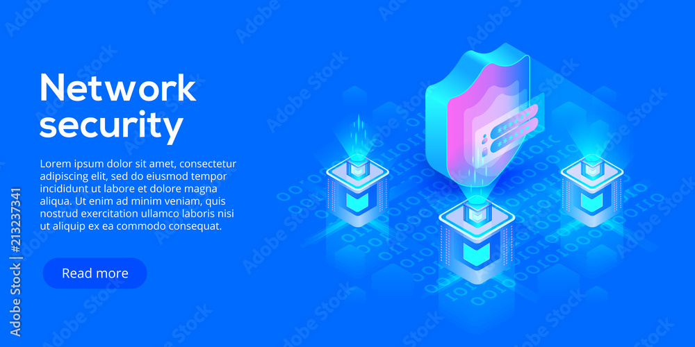 Network data security isometric vector illustration. Online server ...