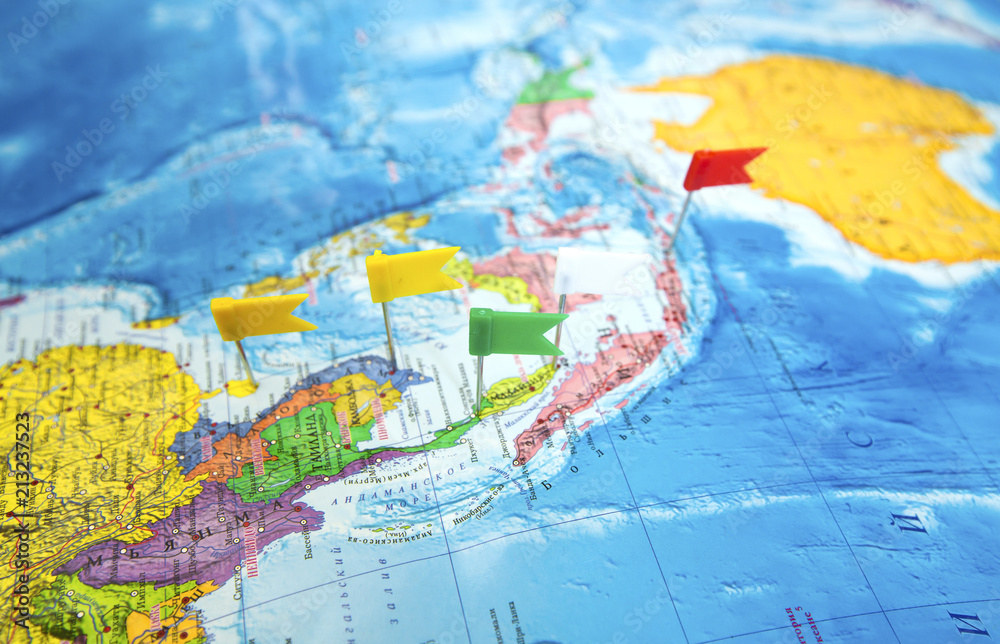 World map with flags where to go on a trip Stock Photo | Adobe Stock