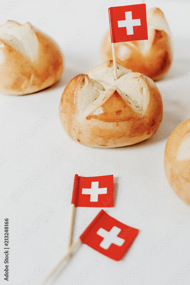 Swiss bread buns called in German 1. Augustweggen baked in Switzerland ...