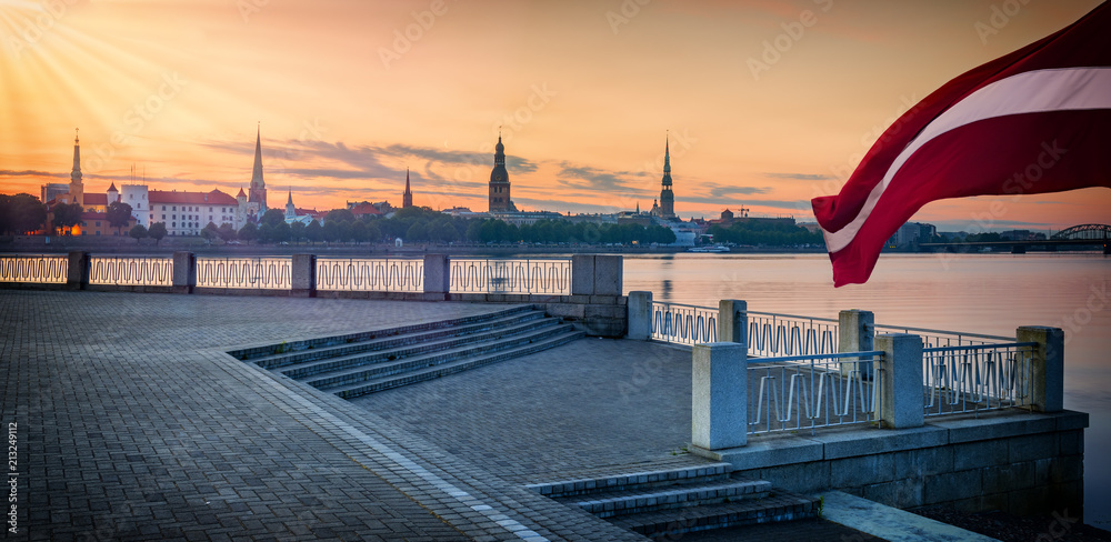 Conceptual collage image symbolizing 100 years of Latvian State ...